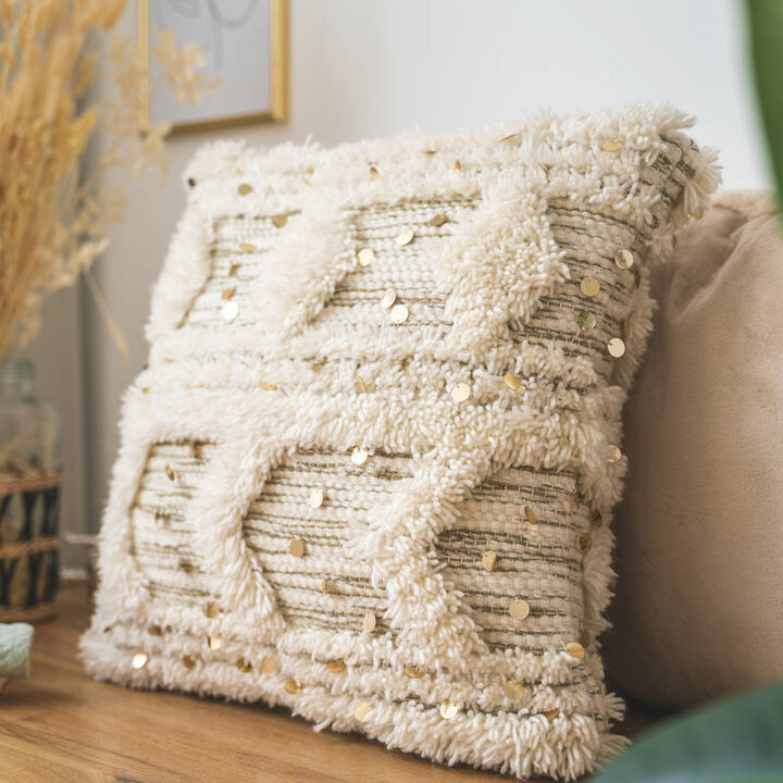 Bohemian kussen vierkant - Basai 425 Creme/Groen - Volero